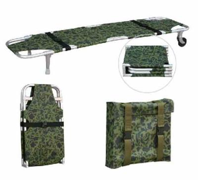 China Two Wheels Two Supporting Legs Four Folde Stretcher Trolley 1200D Camouflage Oxford Leather for sale
