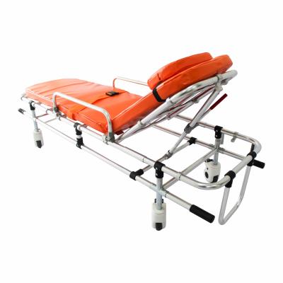 China Aluminum Alloy Foldable Double-Tube Low-Position Ambulance Stretcher Emergency Rescue Trolley Back Adjustment for sale
