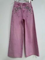 China Extra Long Wide Leg Design  Pink Denim  Jeans For A Leg-Lengthening Effect for sale