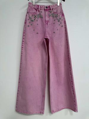 China Extra Long Wide Leg Design  Pink Denim  Jeans For A Leg-Lengthening Effect for sale