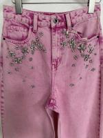 China Extra Long Wide Leg Design  Pink Denim  Jeans For A Leg-Lengthening Effect for sale