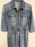 China Premium denim long-sleeve workwear-inspired jumpsuit for sale