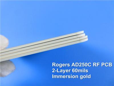 China 60mil AD250C Woven Glass Reinforced PTFE  DK 2.5 2-layer rigid PCB 2oz copper thickness 1.6mm for sale