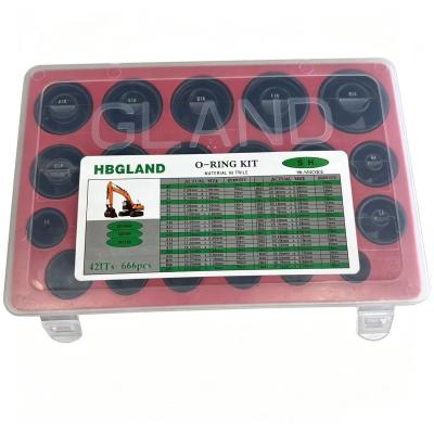 China G-OK-0024 HBGLAND 42ITs 666pcs NBR90 O-Ring Kit SH Series Excavator Hydraulic Seal Repair Box for sale