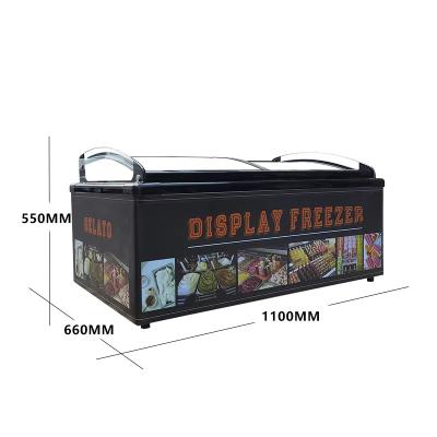 China High Quality Good Price Curved Glass Deep Transparent Glass Door Ice Cream Display Freezer for sale