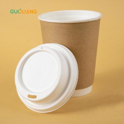 China 100% Sugarcane Bagasse Disposable Dry Pressing Cold Hot Coffee Insulation Pulp Cup with Lid for sale