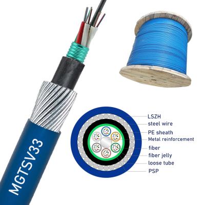 China Factory LSZH MGTSV33 Steel Wire Armored Mining Optical Fibre Cable Flame Retardant G652D Blue Optical Cables For mines for sale