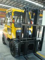 China Free Lifting 3T Diesel Forklift With Cab Two Stage Three Stage Mast Yellow for sale