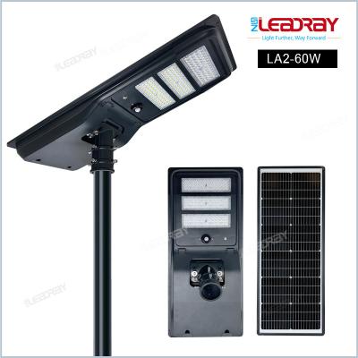 China LA2-60W All In One Solar Street Lights 12600lm IP66 Monocrystalline Solar Panel PIR Motion Sensor for sale