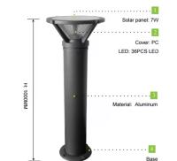 China Garden Aluminium Solar Bollard Lights Automatic Lithium Battery Sensor Inbuilt Glass Crystal Body for sale
