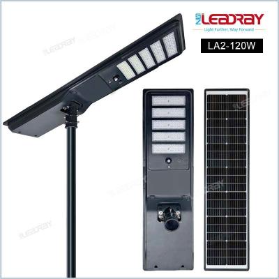 China LA2-120W All In One Solar Street Lights 240lm/W LiFePO4 Battery 768Wh 3-5 Rainy Days Backup for sale