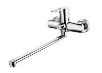China 2 Hole Long Spout Bathtub Faucet with 35mm Ceramic Cartridge Chrome Finish Hot Cold Water Mixer for sale
