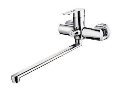 China 2 Hole Long Spout Bathtub Faucet with 35mm Ceramic Cartridge Chrome Finish Hot Cold Water Mixer for sale