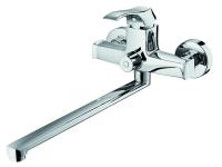 China OEM Long Reach Wall Mount Tub Faucet with 5-Year Warranty - Single Handle Bath Shower Mixer in Chrome Finish for sale