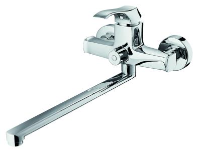 China OEM Long Reach Wall Mount Tub Faucet with 5-Year Warranty - Single Handle Bath Shower Mixer in Chrome Finish for sale