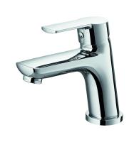 China Commercial Brass Wash Basin Faucet Single Handle Chrome 142mm Height Hot Cold Water for sale