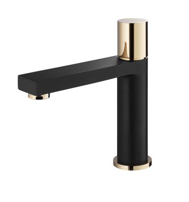 China 25mm Ceramic Cartridge Black Wash Basin Faucet with Gold Handle - 5 Year Warranty for sale