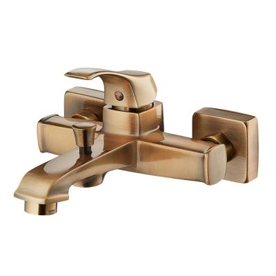 China CONNE 2 Spout Antique Brass Bath Mixer Tap Wall Mounted Tub Shower Faucet G1/2 150mm for sale