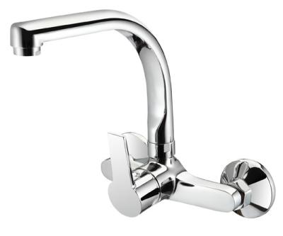 China SUS304 Spout Wall Mounted Kitchen Mixer Faucet 2 Hole Cold Hot Water 360° Swivel for sale