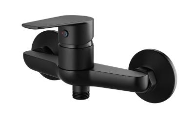 China Brass Shower Mixer Faucet Single Lever Matt Black Wall Mounted 1/2 Inch Cold Hot Water for sale