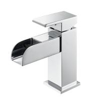 China CONNE Brass Waterfall Basin Faucet with LED Temperature Light 154mm Chrome Hot Cold Water for sale