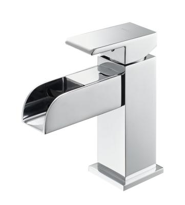 China CONNE Brass Waterfall Basin Faucet with LED Temperature Light 154mm Chrome Hot Cold Water for sale