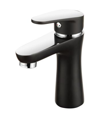 China Contemporary Brass Wash Basin Faucet Half Chrome Half Black Single Handle 35mm for sale