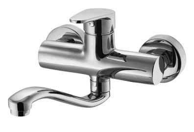 China 360° Rotating Wall Mount Kitchen Mixer Faucet Brass Chrome Long Spout for sale