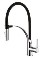 China Curved Bracket Magnetic Pull Down Kitchen Faucet Single Handle Chrome 360 Swivel for sale
