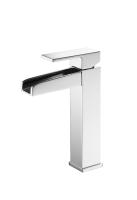 China Chrome Plated Waterfall Bathroom Tap for Surface Mounted Basin with 500,000 Cycle Ceramic Valve and 5-Year Warranty for sale