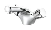 China Dual Lever Basin Mixer Tap Chrome Finish Solid Brass Valve Body 500,000 Cycle Ceramic Cartridge for sale