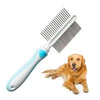 China Double-Sided Stainless Steel Pet Grooming Comb 21.5x6.5cm with Dual-Row Design for Dogs and Cats for sale