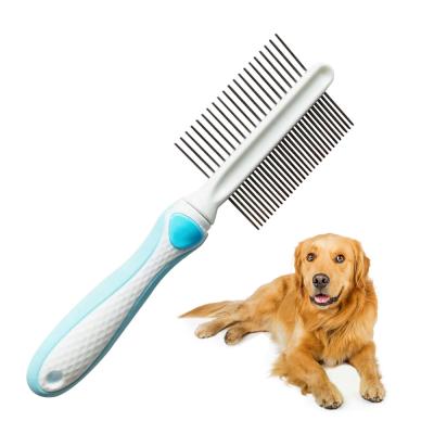 China Double-Sided Stainless Steel Pet Grooming Comb 21.5x6.5cm with Dual-Row Design for Dogs and Cats for sale