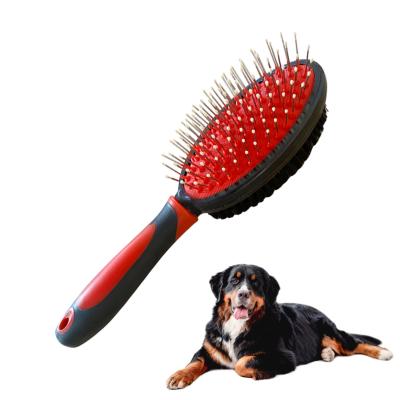 China 23.7 x 7cm Double Sided Dog Massage Hair Brush with Metal Pins and Soft Bristles for Pet Grooming for sale