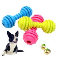 China 4.5 X 12cm Durable TPR Dog Cat Dumbbell With Bell Bite Chew Toy Barbell Toy for sale