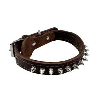 China Adjustable Spiked Genuine Leather Dog Collar 2.5x53cm - Durable Black/Brown Pet Collar with Metal Spikes for sale