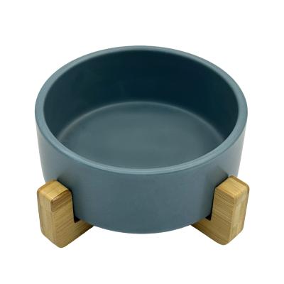 China Ceramic Elevated Pet Bowl with Wood Stand - 0.8