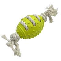 China Olive Shaped Rubber Pet Toy with Cotton Rope - Durable Chew Toy for Dogs and Cats - Small to Medium Size for sale