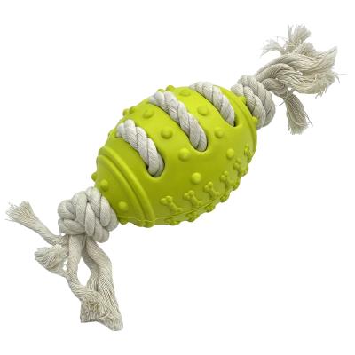 China Olive Shaped Rubber Pet Toy with Cotton Rope - Durable Chew Toy for Dogs and Cats - Small to Medium Size for sale