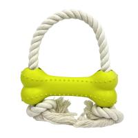 China 6.5 x 17.5cm Rubber Bone Dog Toy with Cotton Rope - Durable Chew Toy for Dental Health and Interactive Play for sale