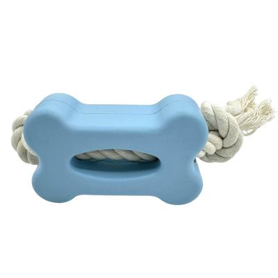 China Rubber Bone Dog Toy with Cotton Rope - Durable Chew Toy for Dental Health and Interactive Play - Blue Color Available for sale