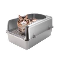 China Stainless Steel Enclosed Cat Litter Box 60x40x30cm with Non-Stick Coating and 2890g Weight for sale