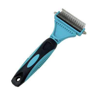 China Double-Sided Dog Grooming Brush 19x9cm - Deshedding Tool with Stainless Iron Teeth for All Coat Types for sale