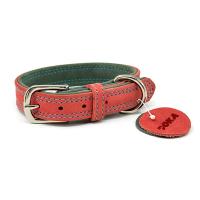 China Colored Genuine Leather Pet Collar 2.5-3.0 cm Width Adjustable Sizes 44.5-61 cm for Cats and Dogs for sale