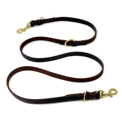 China Genuine Leather Dog Leash 2.0 x 180 cm - 5-in-1 Adjustable Multifunctional Design with Brass Hardware for sale