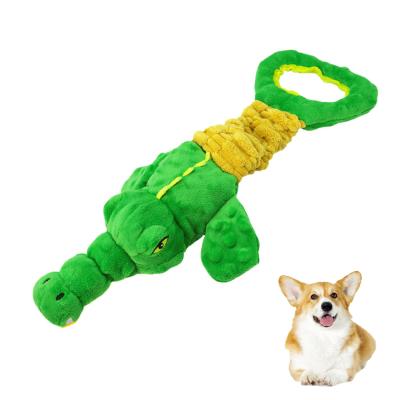China Large Alligator Plush Dog Toy 17-23 Inch Squeaky Crinkle Chew Toy with Tug of War Handle 120g Weight for sale