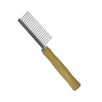 China 20PINS Wooden Handle Pet Grooming Comb 17cm Stainless Steel Deshedding Brush for Dogs and Cats for sale