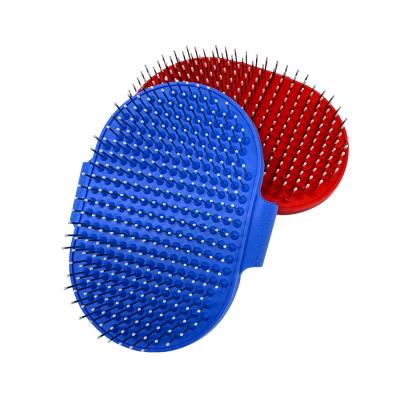 China Pet Bath Brush with Massage Beads 26.7x13.5cm for Gentle Deshedding and Cleaning - Red/Blue Rubber Grooming Tool for sale