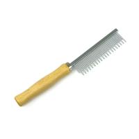 China 40PINS Double Row Pet Grooming Comb 19.5cm Wooden Handle Deshedding Brush for Dogs Cats for sale