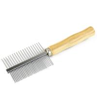 China Double Row Pet Needle Comb 49PINS 17.5x5.1cm Stainless Steel Wooden Handle Grooming Tool for Dogs Cats for sale